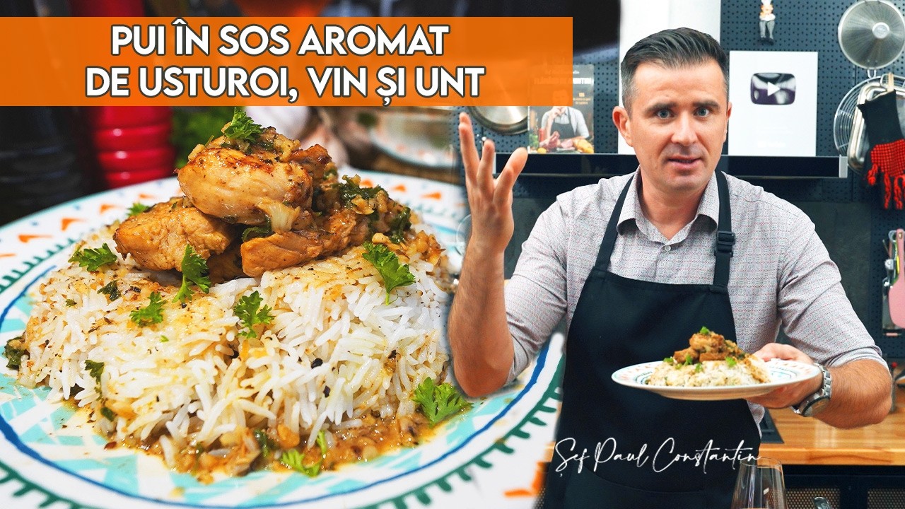 Pui cu sos de usturoi, unt și vin – rețetă simplă și aromată