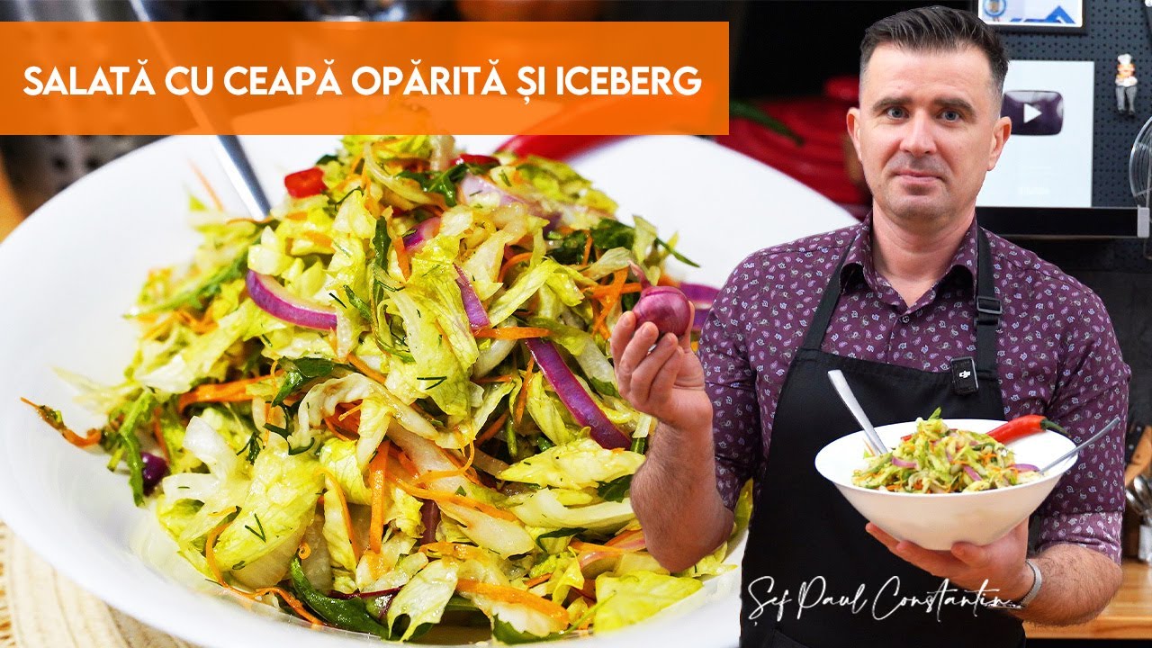 Salată de ceapă opărită cu morcov și iceberg – rețetă simplă și gustoasă
